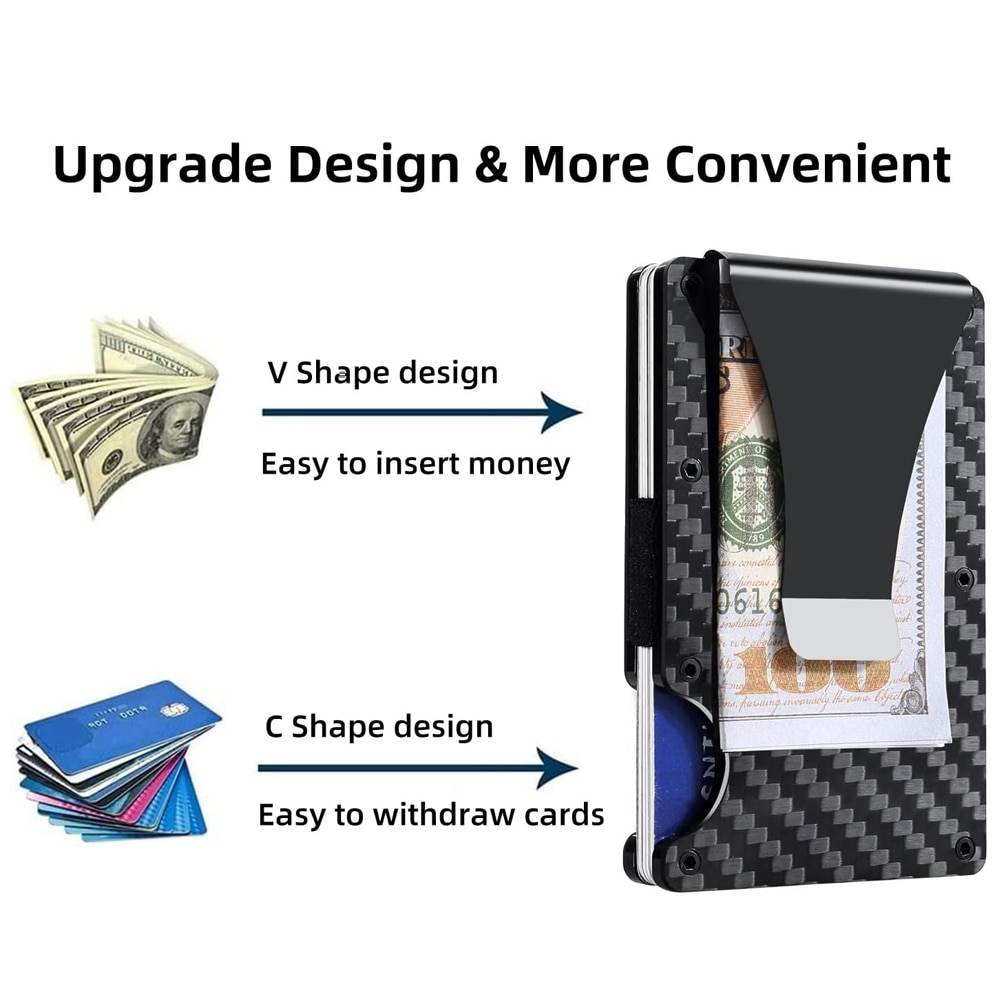 Portofel barbati, Fibra de carbon, RFID, Cu suport carduri si clema ...