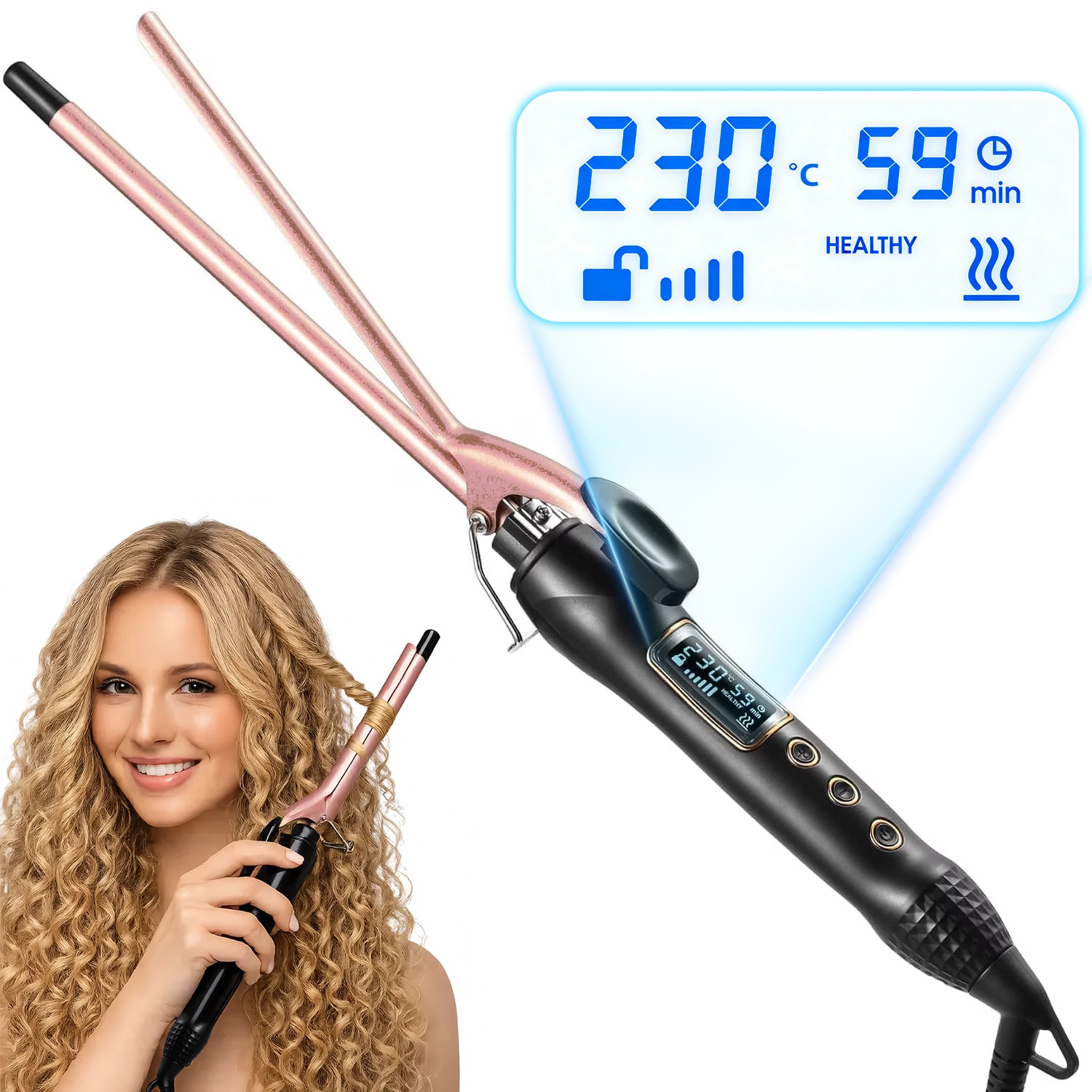 Ondulator profesional de 9mm BYONDSELF®, 15 Niveluri de temperatura ...