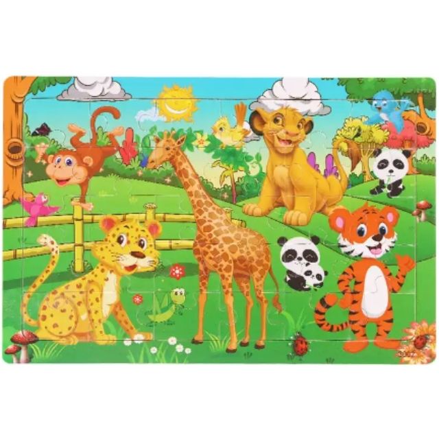 Puzzle din lemn pentru copii prescolari 30 piese, Montessori, Animale ...