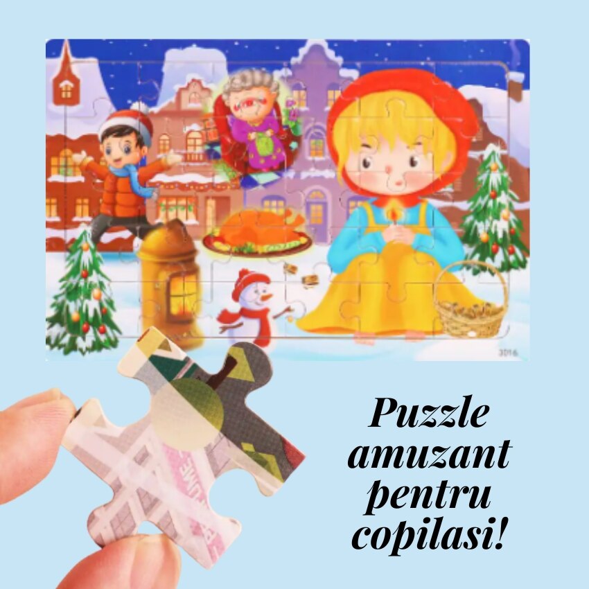 Puzzle din lemn pentru copii prescolari 30 piese, Montessori, Iarna, 22 ...