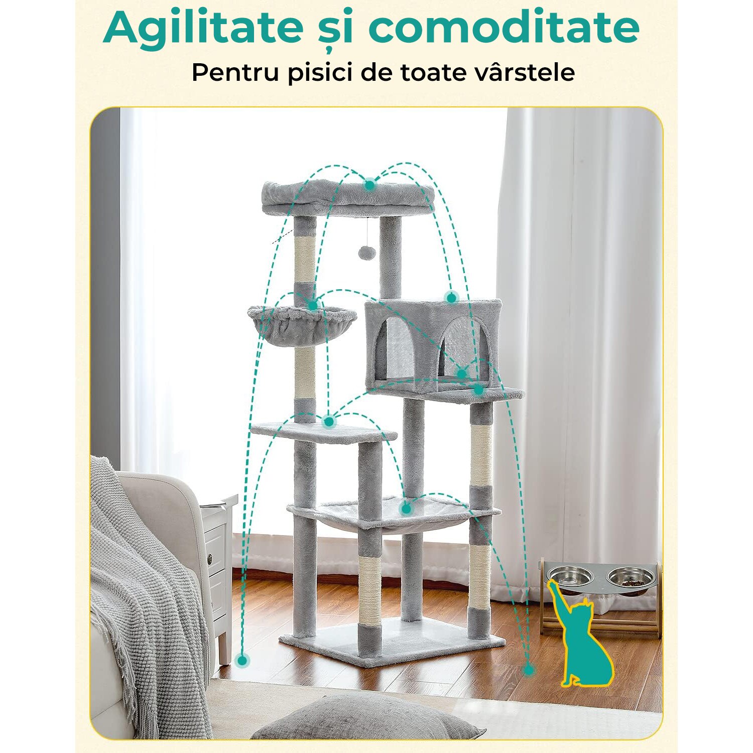 Ansamblu de joaca pentru pisici Fish & Paws ®, cu bila suspendata ...