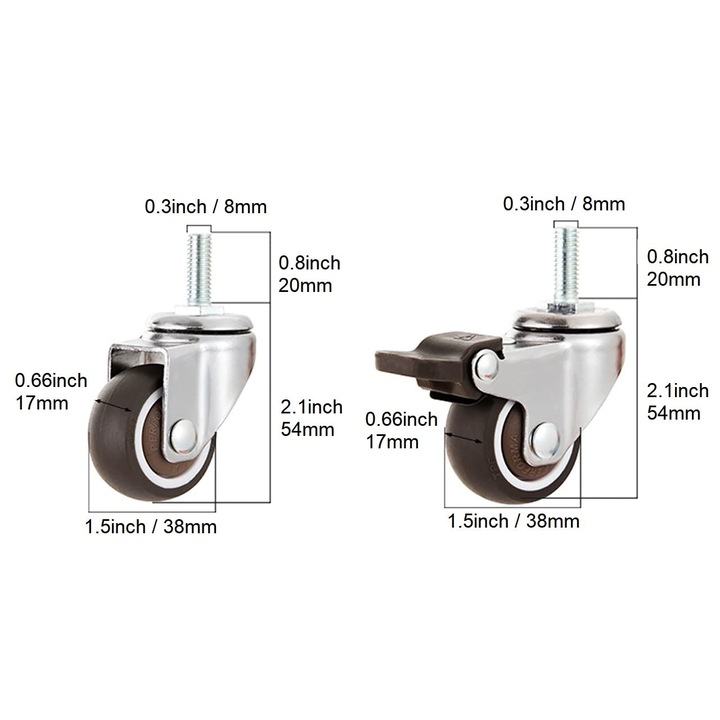 Set 4 Roti pentru mobilier, Jormftte, M8, Argintiu - eMAG.ro