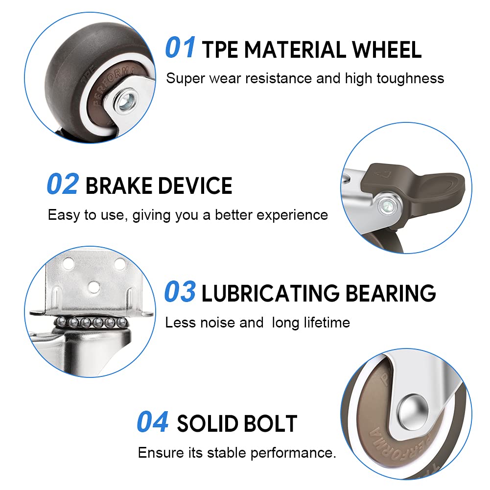 Set 4 Roti pentru mobilier, Jormftte, 50mm, Argintiu/Maro - eMAG.ro
