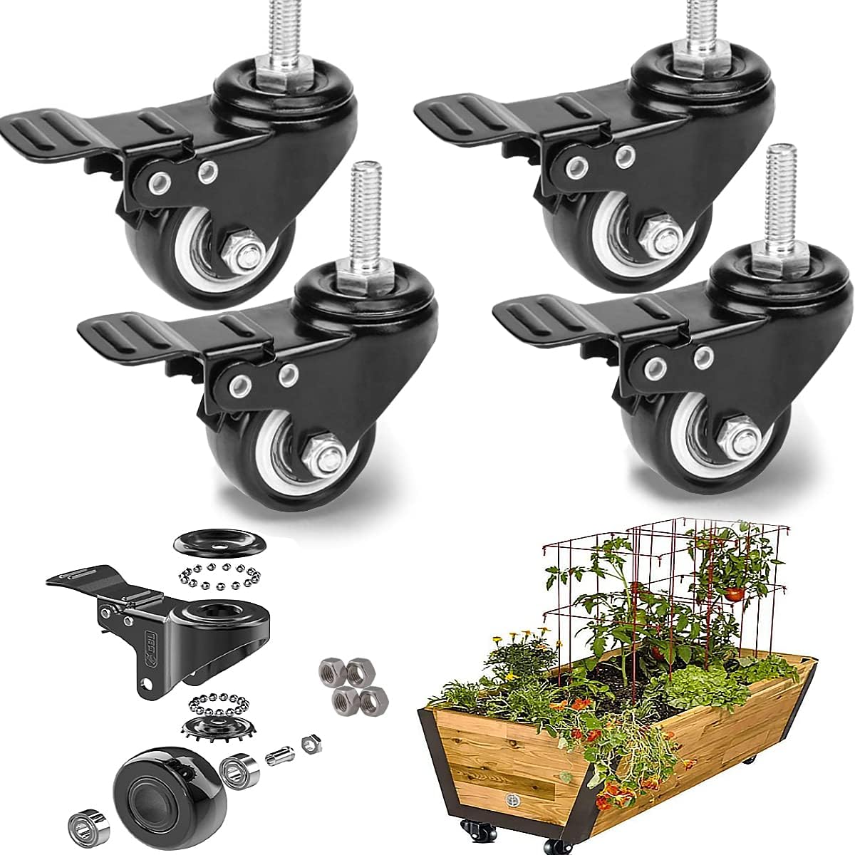 Set 4 Roti pivotante cu frana, Jormftte, PVC/Metal, 40mm, Negru - eMAG.ro