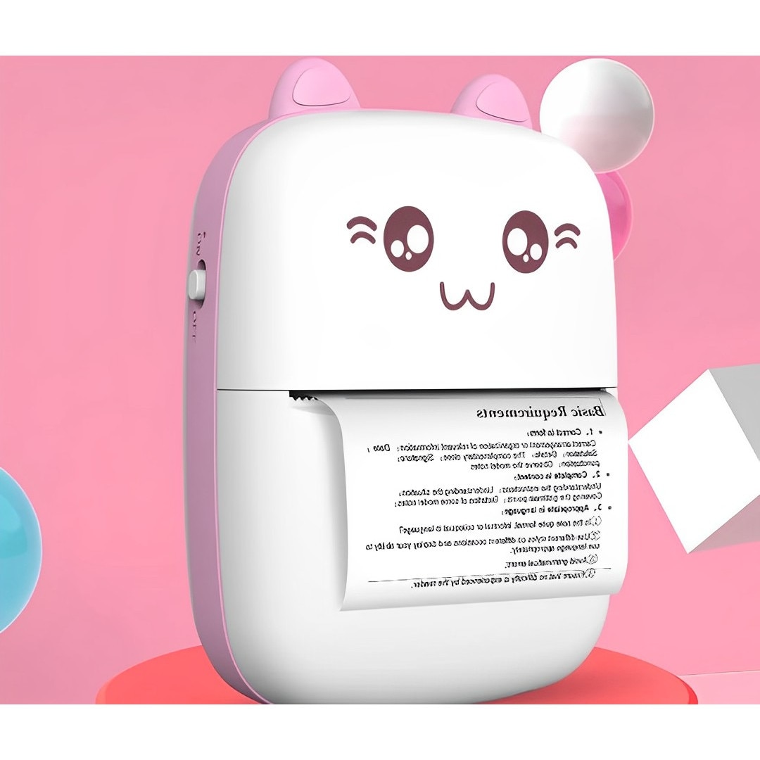 Set Mini imprimanta termica si 10 role hartie 57x25mm, Bluetooth ...