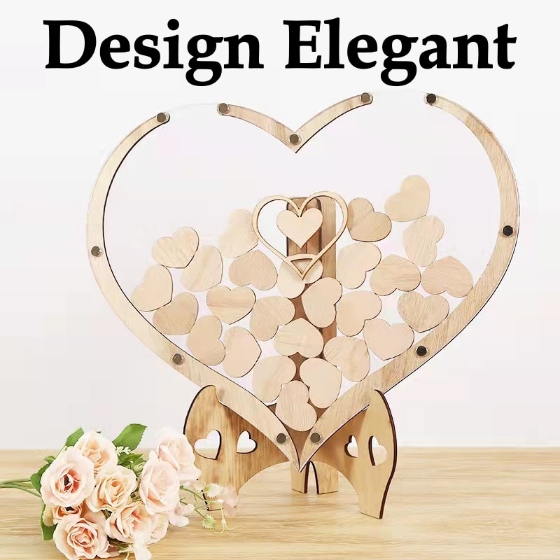 Carte pentru oaspeti, ornament nunta, model inima din lemn - eMAG.ro