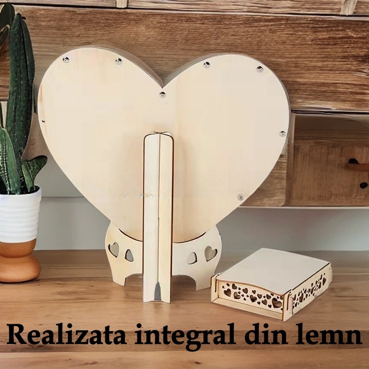 Carte pentru oaspeti, ornament nunta, model inima din lemn - eMAG.ro