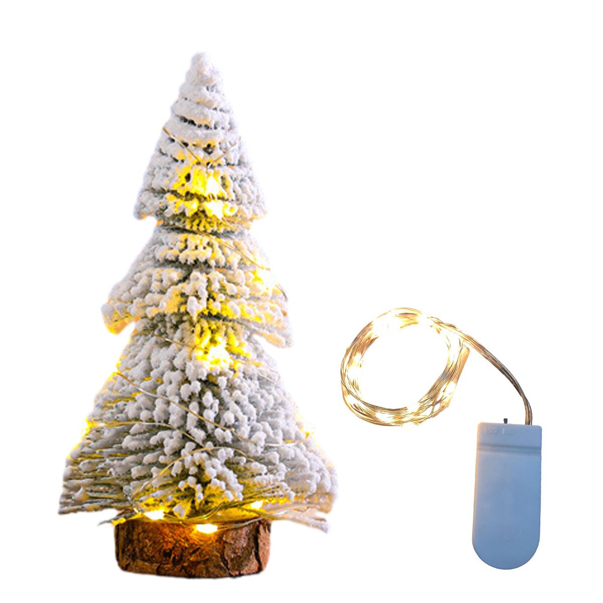 Set bradut decorativ cu instalatie, Mmgoqqt, Lemn, 15 cm, Alb - eMAG.ro