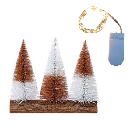 Set braduti decorativi cu instalatie, Mmgoqqt, Lemn, 16 x 20 cm, Alb ...
