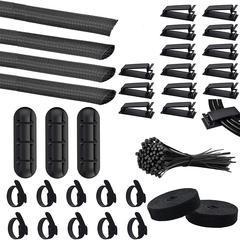 Set 134 piese pentru organizator cabluri, BOMSTOM, Plastic, Negru - eMAG.ro