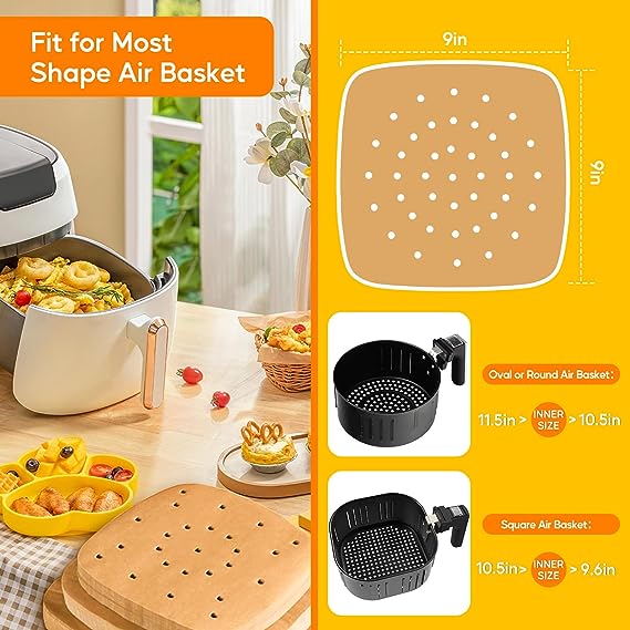 Set 100 hartii de copt pentru friteuza, Sunmostar, Hartie, 23 x 23 cm ...