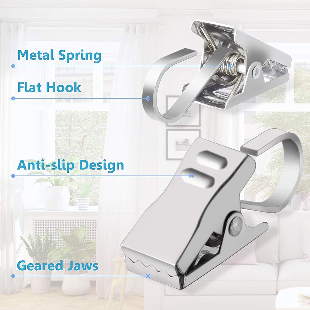 Set 40 cleme pentru perdele, cu carlig, Otel inoxidabil 304, Argintiu ...