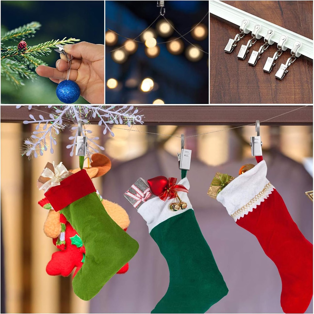 Set 40 cleme pentru perdele, cu carlig, Otel inoxidabil 304, Argintiu ...