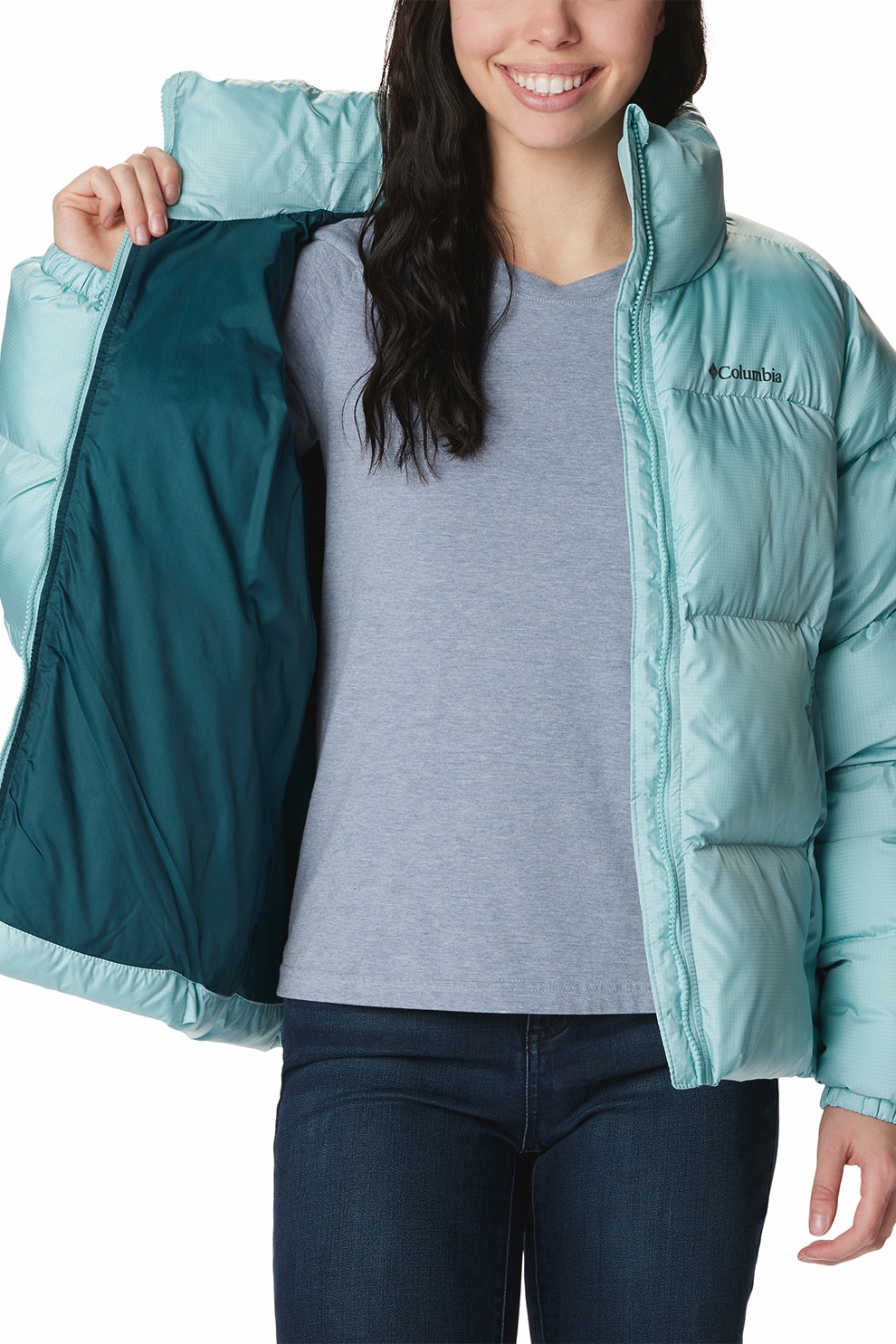 Columbia, Geaca matlasata cu buzunare cu fermoar Puffect™, Albastru ...