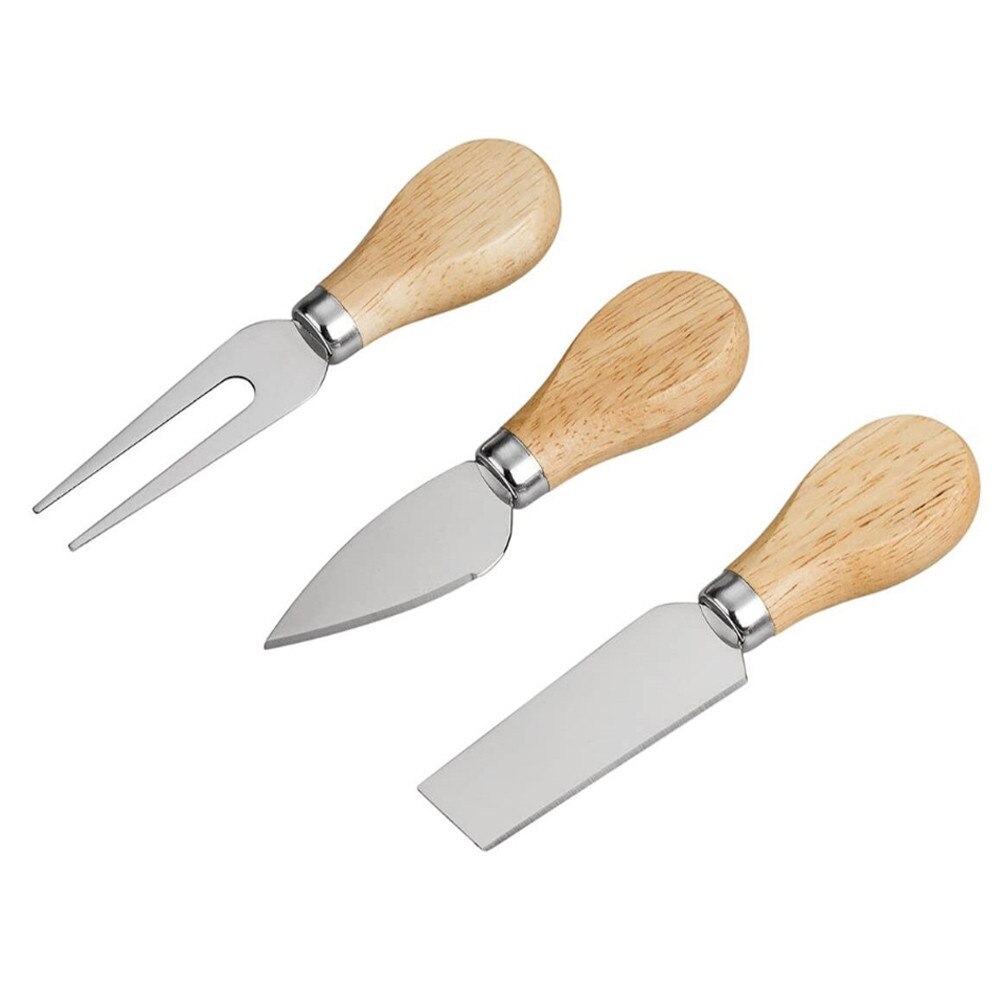 Set 3 cutite Pufo pentru servire branza, cascaval, cu maner din lemn ...