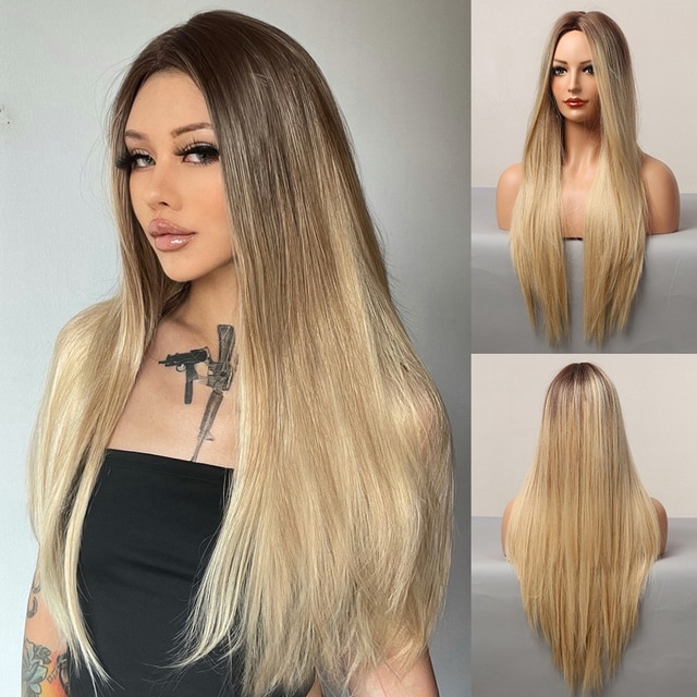 Peruca lunga Ombre Blond, Animis Beauty ®, fibra sintetica cu aspect ...