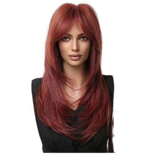 Peruca lunga Burgundy / Visiniu, Animis Beauty ®, fibra sintetica cu ...