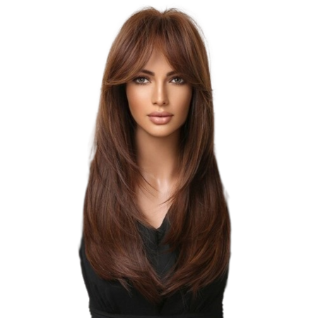 Peruca lunga SATEN Ciocolatiu, Animis Beauty ®, fibra sintetica cu ...