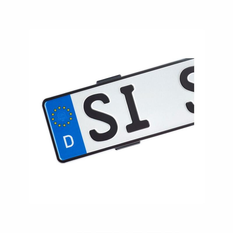 Set 4 suporti numar inmatriculare, slim, negri, fara rama, cu suruburi ...