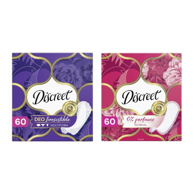 Пакет Discreet Deo Irresistible дневни абсорбенти, 60 бр + Discreet ...