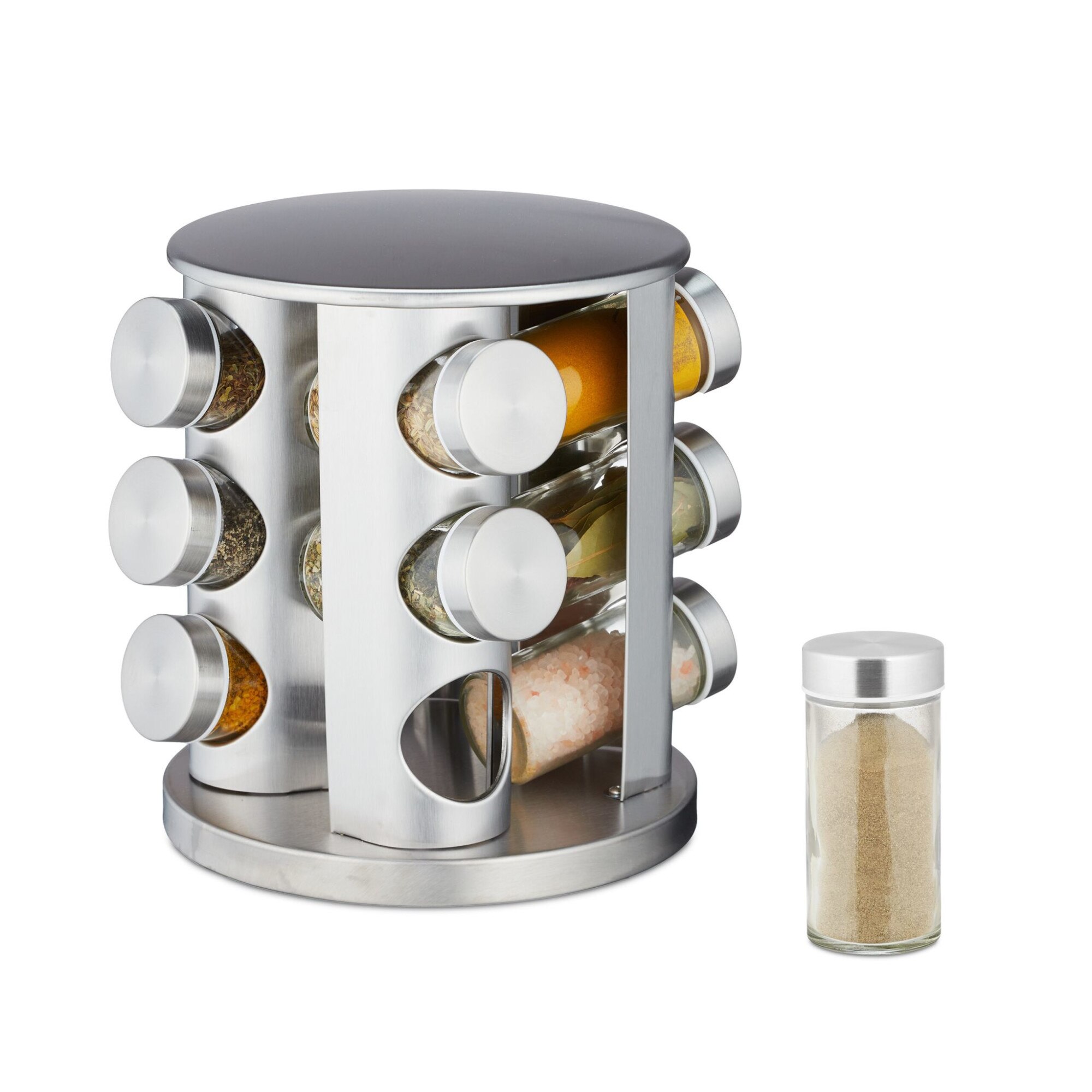 Set de condimente cu12 recipiente, cu sistem rotativ, argintiu ...