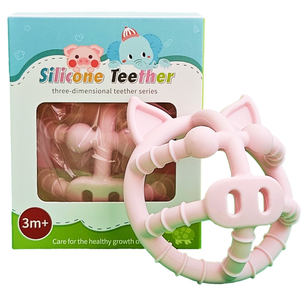 Jucarie Dentitie din Silicon BabySnugg, Porcusor Roz - eMAG.ro