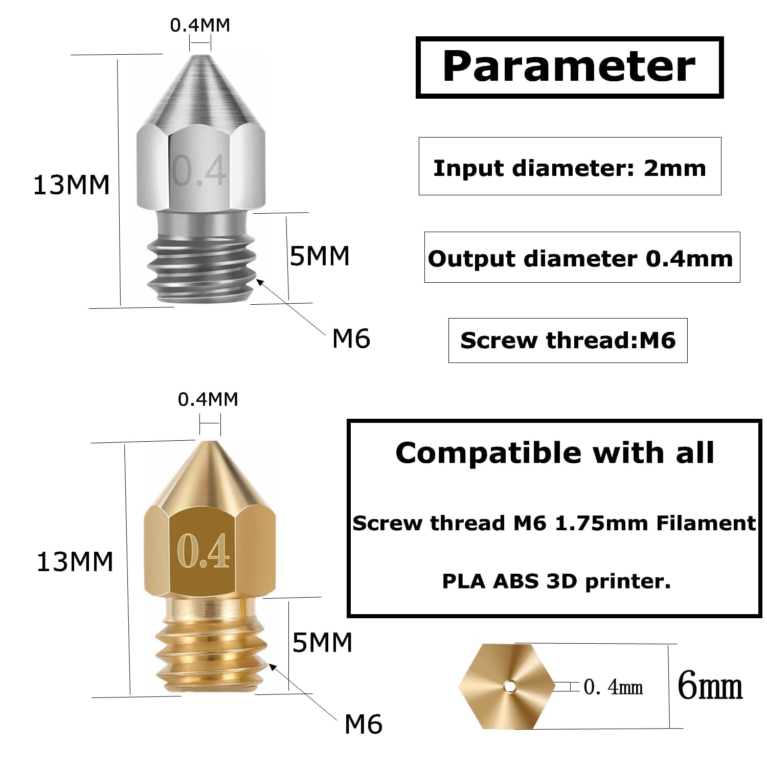 Set duze imprimanta 3D, 30 de piese, de 0.2mm 0.4mm 0.6mm, filet M6 ...
