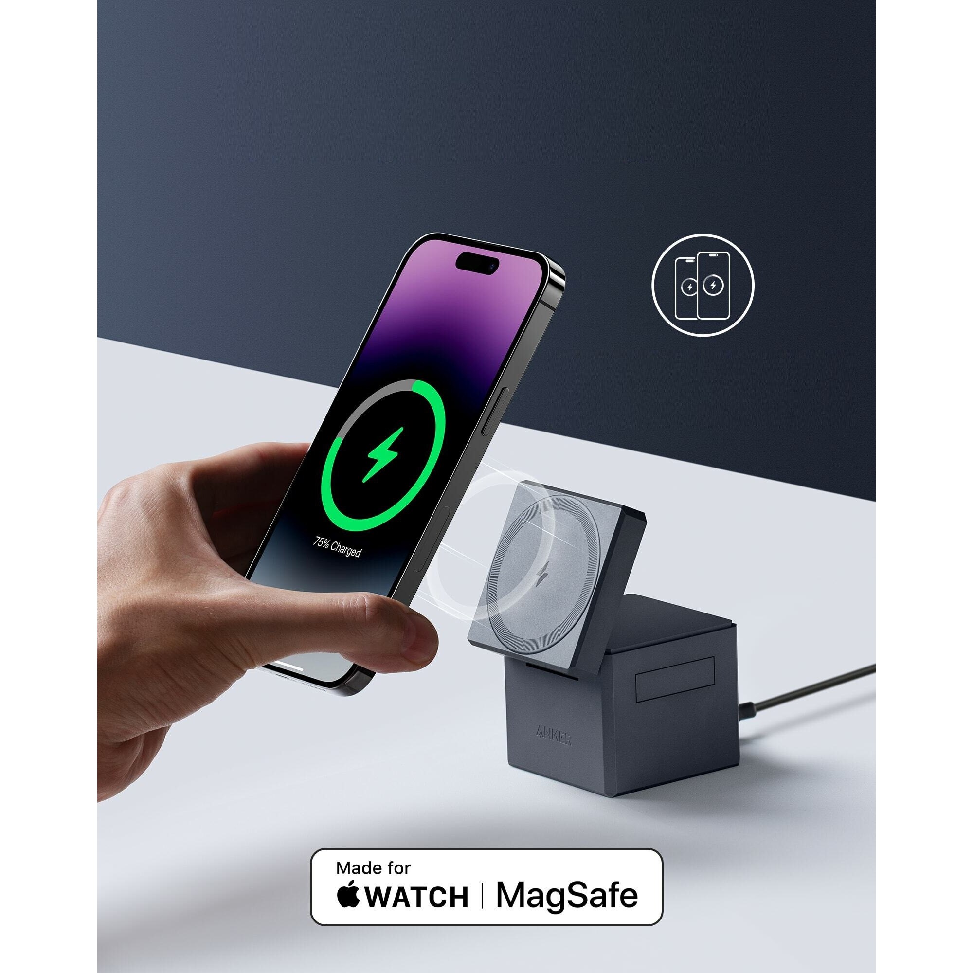 Безжично зарядно Anker 3-in-1 Cube MagSafe, Магнитно, 15W, Бързо ...