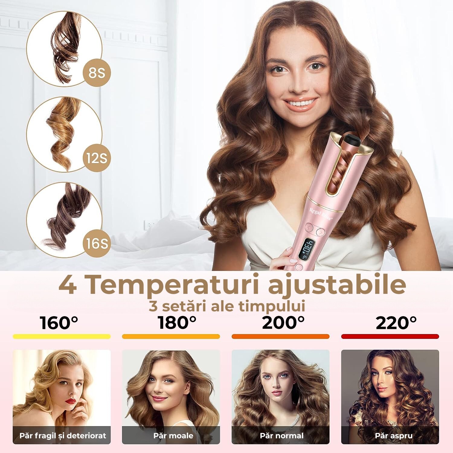 Ondulator automat Regal Bliss ®, invelis turmalina ceramica, protectie ...