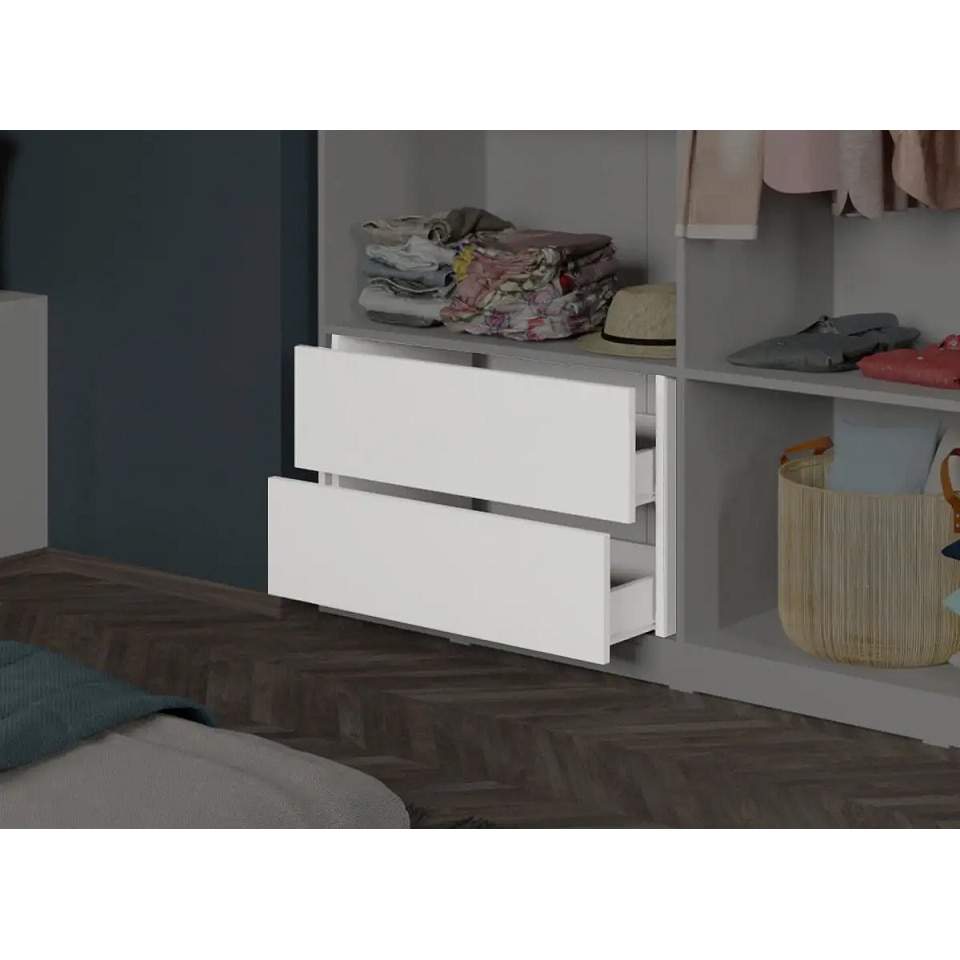 Set dormitor complet Alb, Dallas, C05, Pat cu 2sertare, Dulap, Noptiere ...
