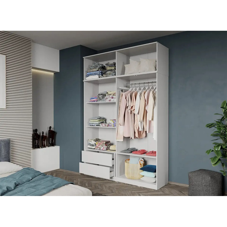 Set dormitor complet Alb, Dallas, C05, Pat cu 2sertare, Dulap, Noptiere ...