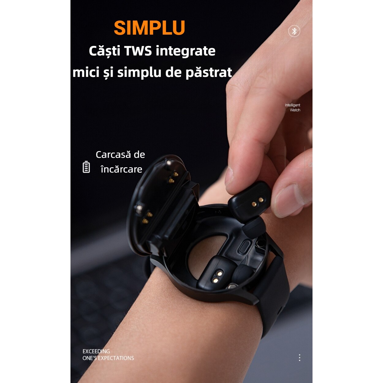 Ceas Smartwatch cu Casti Stereo Wireless incorporate 2 in 1, TWS ...