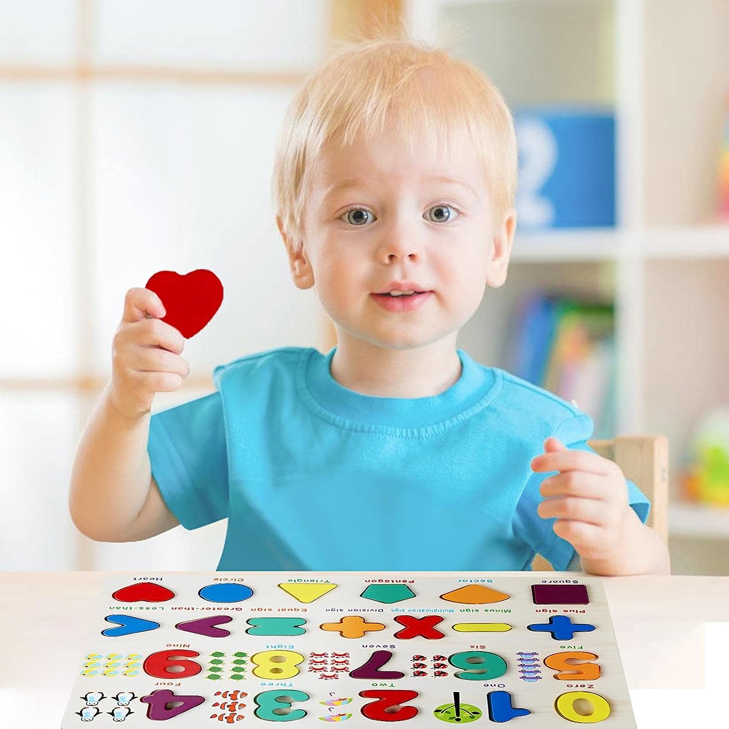 Joc educativ din lemn, cifre, semne matematice, forme geometrice, in ...