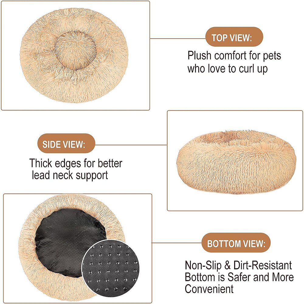 Pat pentru caini si pisici, SOOYE®, Rotund Plush confortabil Culcus ...