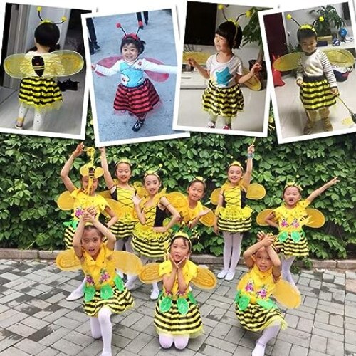 Set Costum pentru Fetite Albinuta, 4 Piese, Fustita, Coronita, Bagheta ...