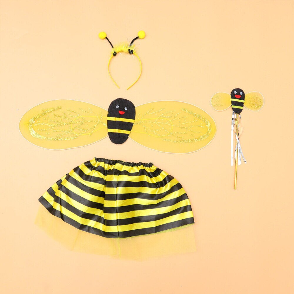 Set Costum pentru Fetite Albinuta, 4 Piese, Fustita, Coronita, Bagheta ...