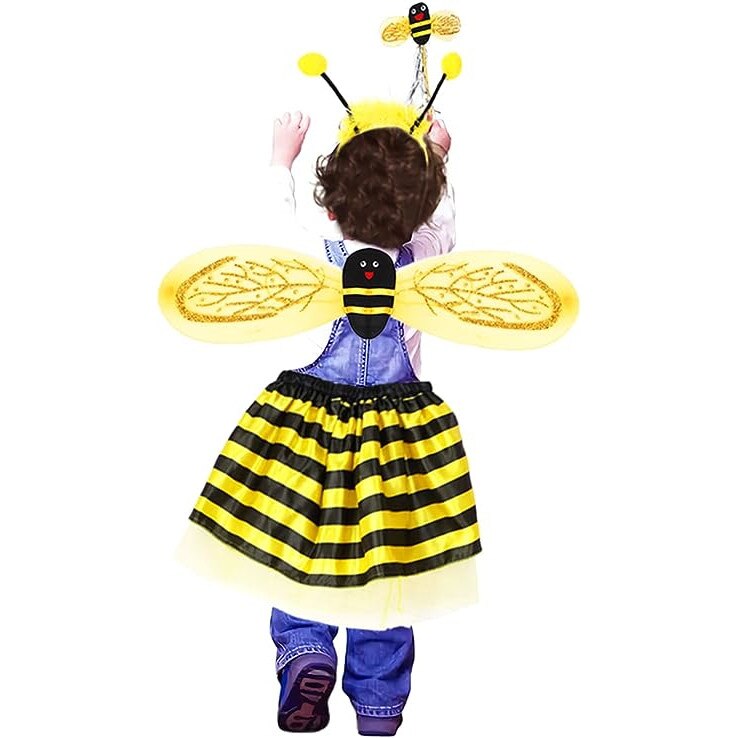 Set Costum pentru Fetite Albinuta, 4 Piese, Fustita, Coronita, Bagheta ...