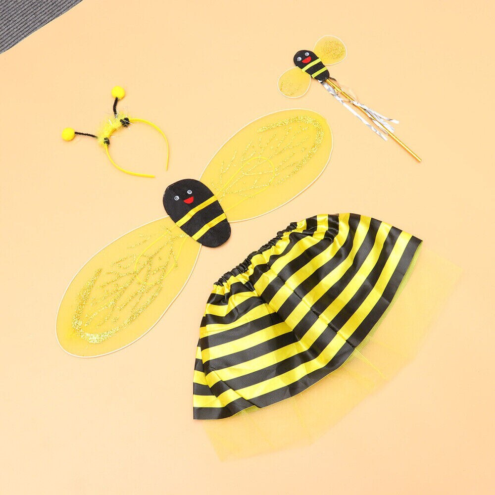Set Costum pentru Fetite Albinuta, 4 Piese, Fustita, Coronita, Bagheta ...