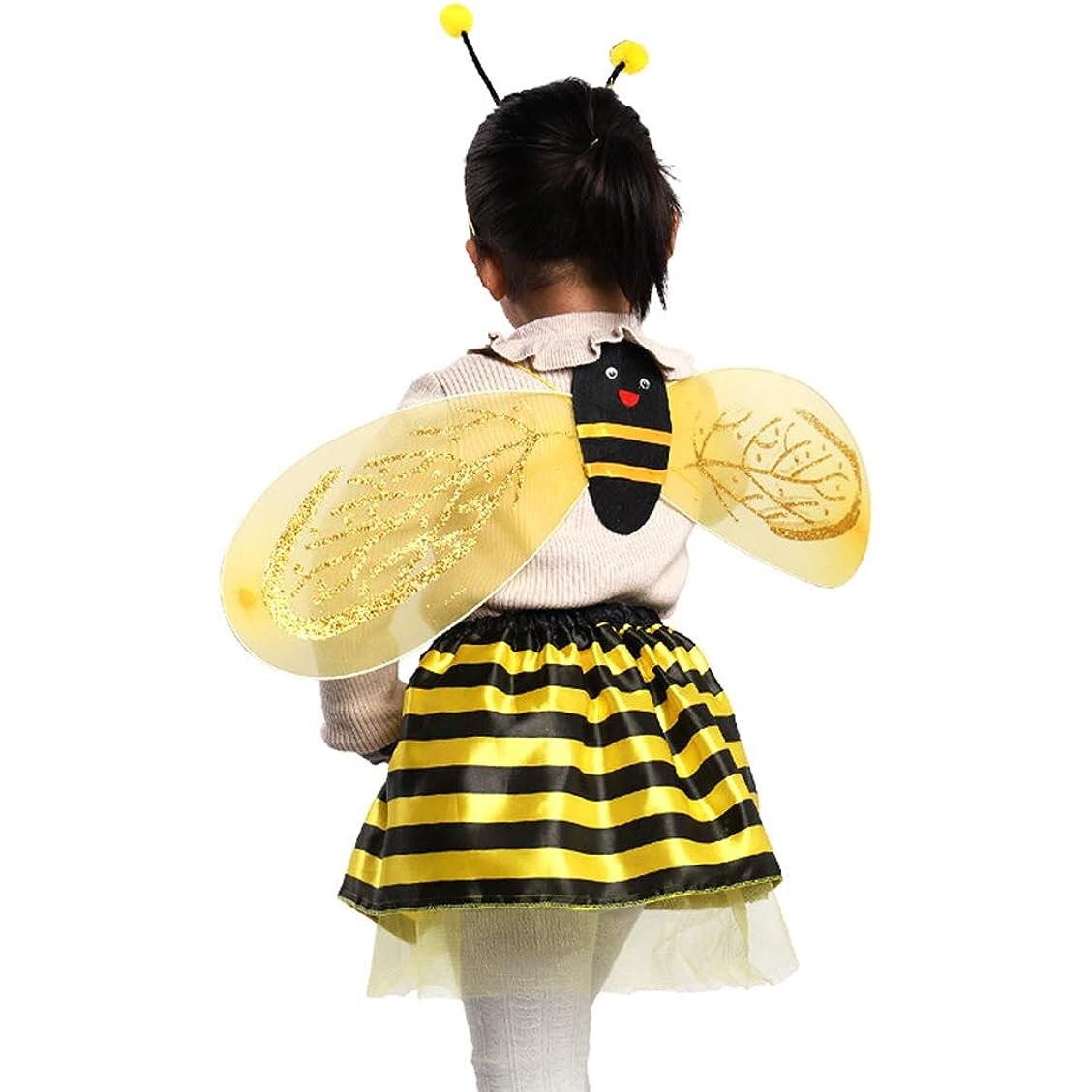 Set Costum pentru Fetite Albinuta, 4 Piese, Fustita, Coronita, Bagheta ...