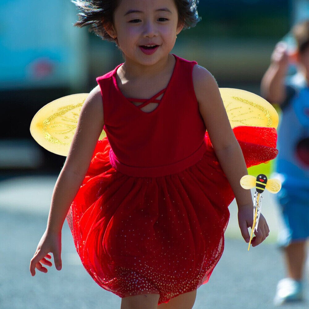 Set Costum pentru Fetite Albinuta, 4 Piese, Fustita, Coronita, Bagheta ...