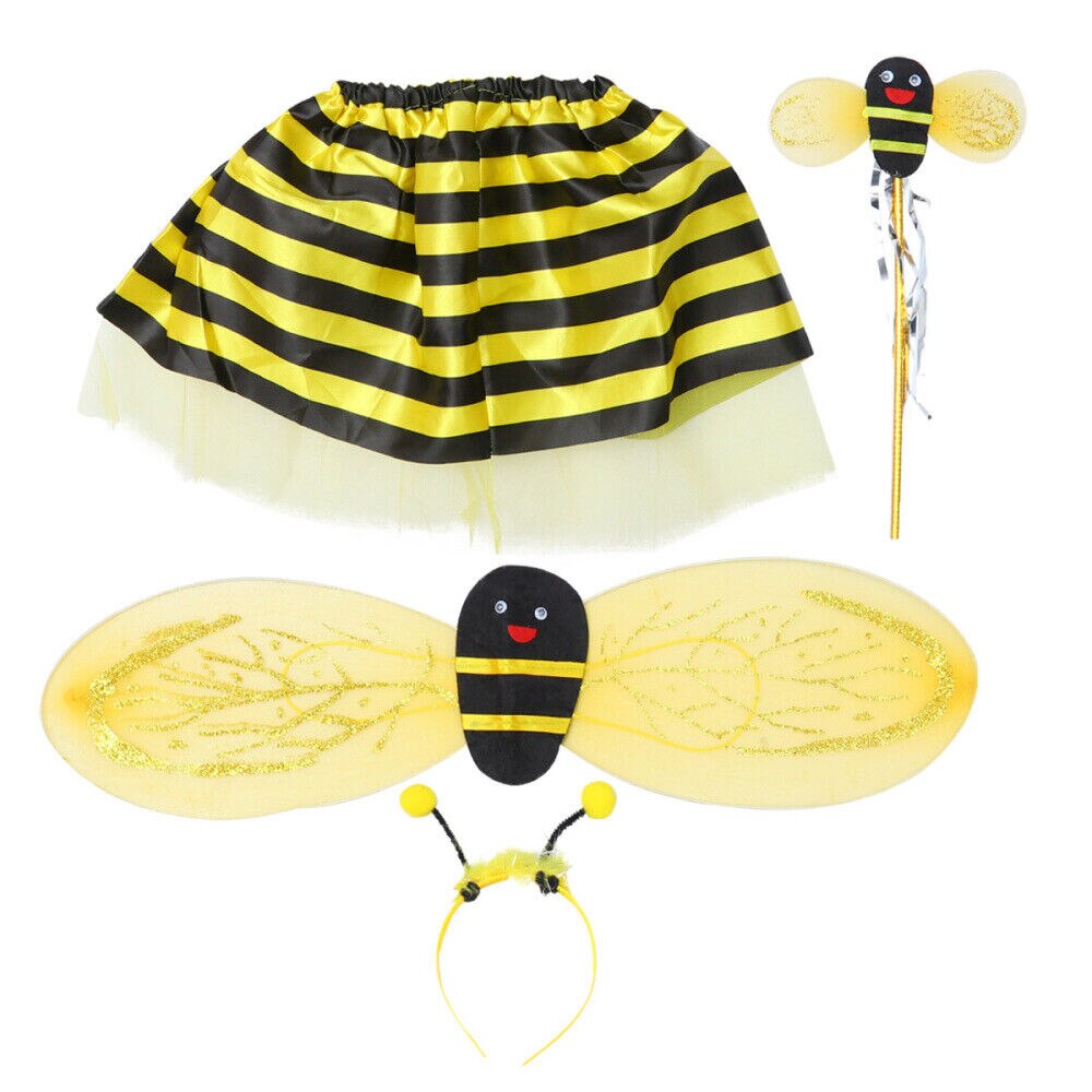 Set Costum pentru Fetite Albinuta, 4 Piese, Fustita, Coronita, Bagheta ...