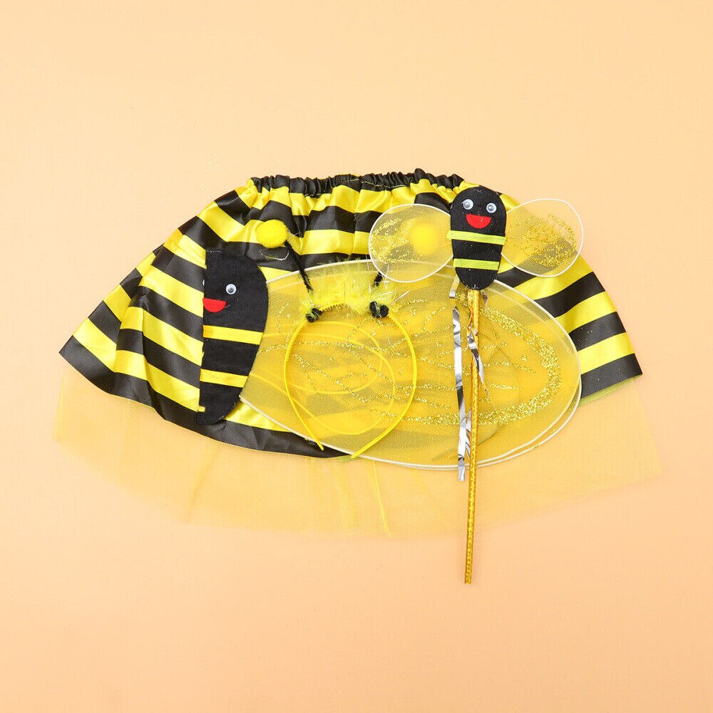 Set Costum pentru Fetite Albinuta, 4 Piese, Fustita, Coronita, Bagheta ...