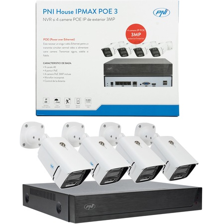 Kit supraveghere video PNI House IPMAX POE 3, NVR cu 4 porturi POE ...