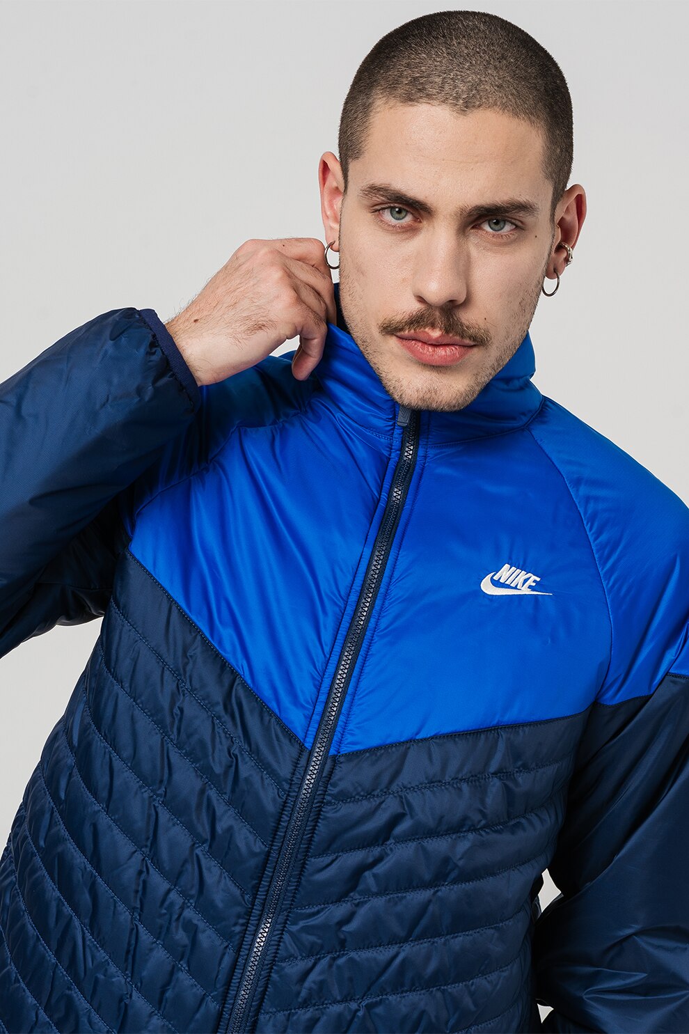 Nike, Зимно яке с цип и ръкави реглан, Кралско Синьо, Тъмносин, S - eMAG.bg