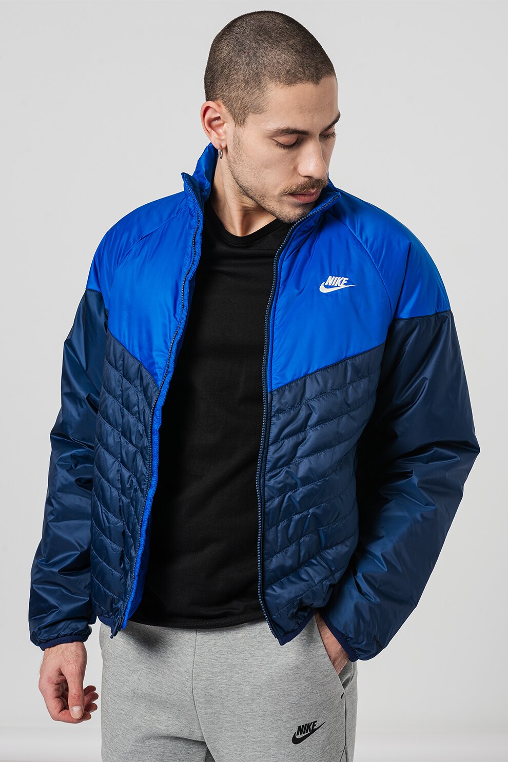 Nike, Зимно яке с цип и ръкави реглан, Кралско Синьо, Тъмносин, S - eMAG.bg