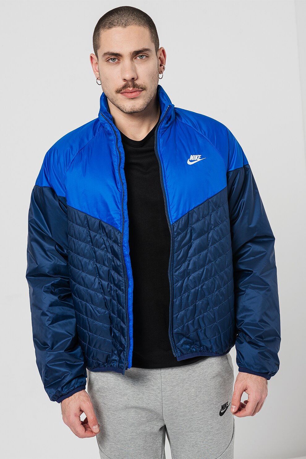 Nike, Зимно яке с цип и ръкави реглан, Кралско Синьо, Тъмносин, S - eMAG.bg
