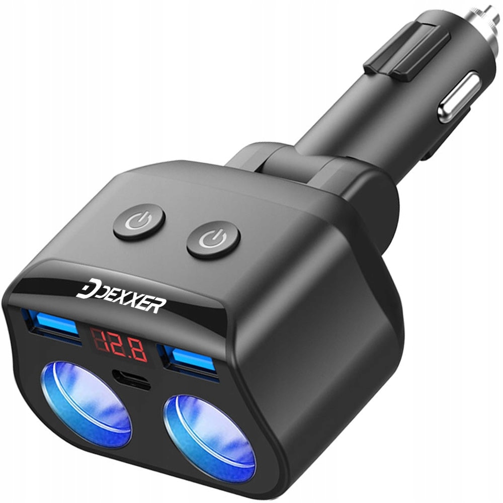 Adaptor priza auto, 2x USB, 2xSoclu Auto, DC 12/24V, 120W, Afisaj LED ...