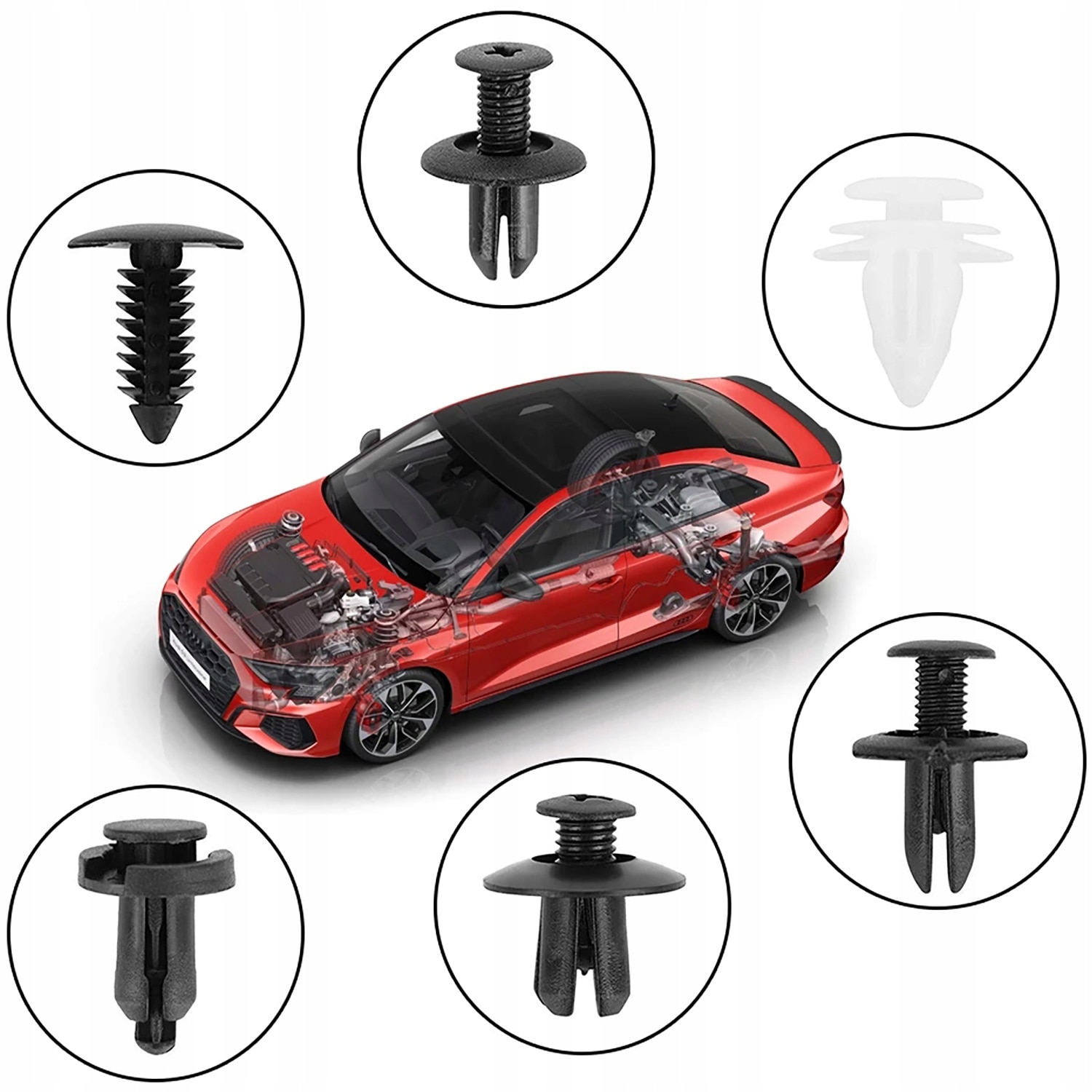 Set cleme auto de fixare, Logit, Universale, Plastic, Alb/Negru, 100 ...