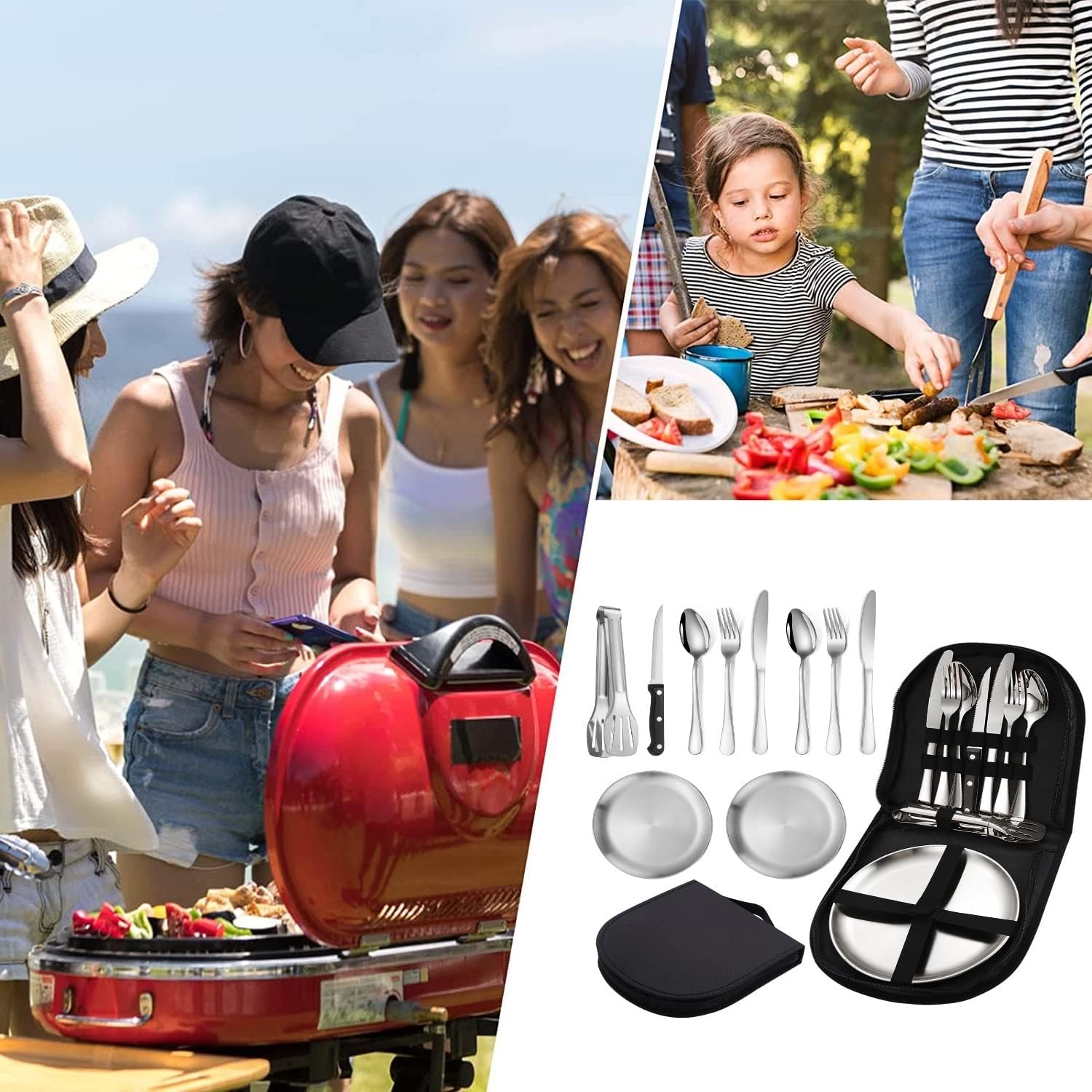 Set 10 Tacamuri Camping, BYONDSELF®, 2 x Cutite de Masa, 2 x Linguri, 2 ...