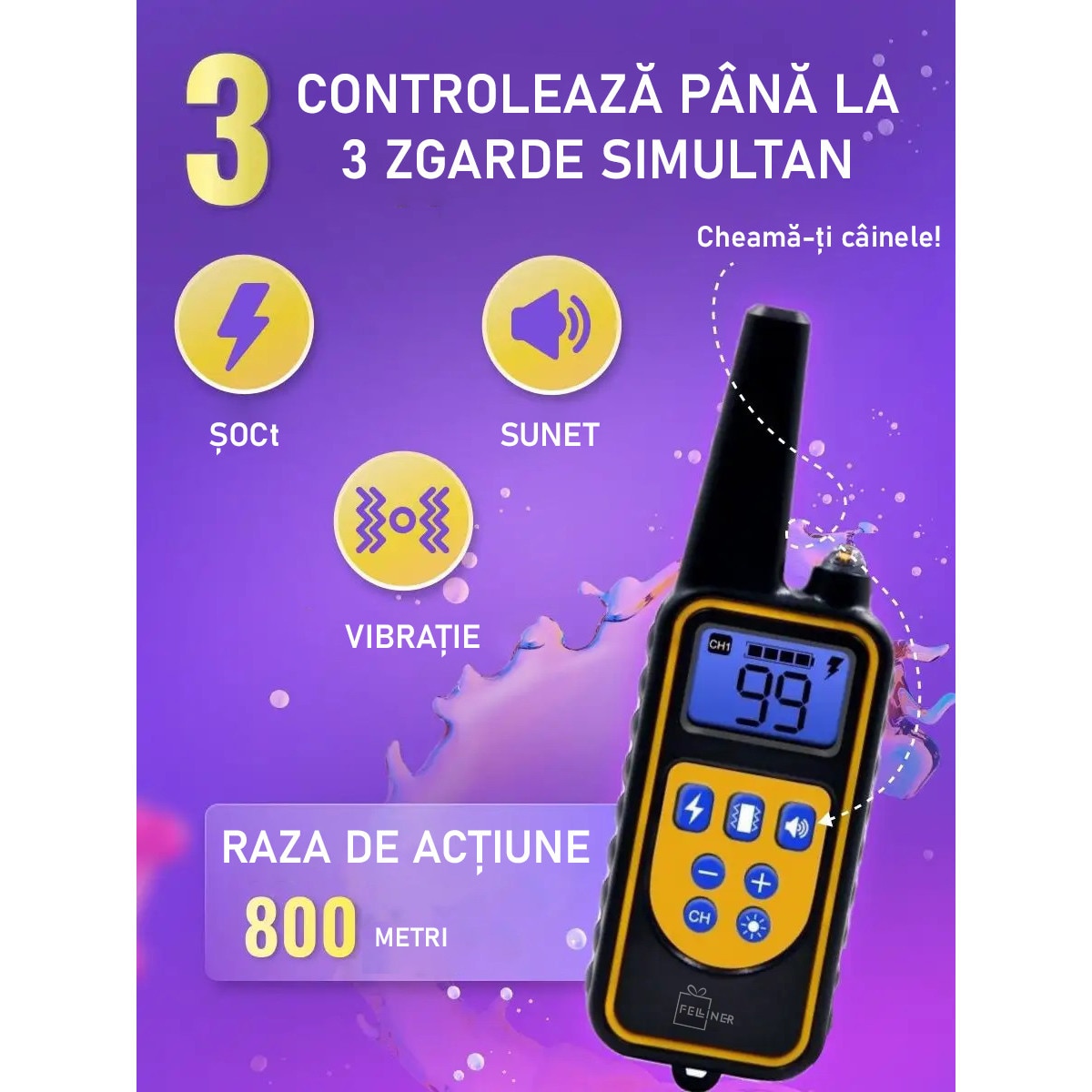 Zgarda electrica profesionala pentru dresaj, pentru 3 caini ...